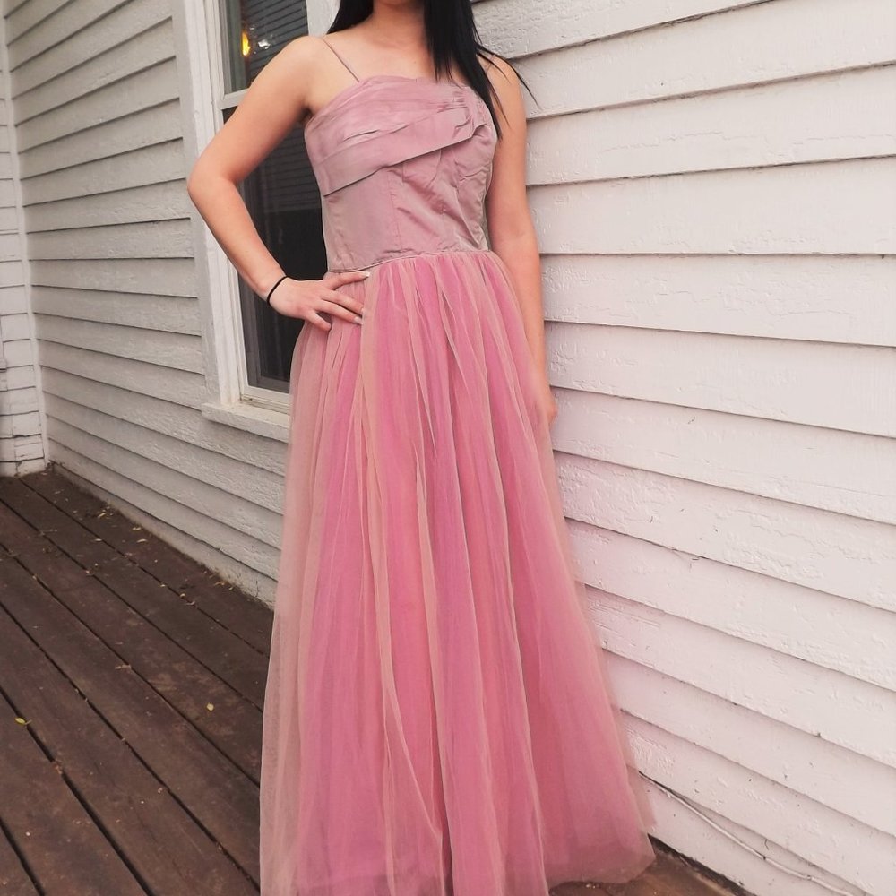 40s Pink Formal Gown Iridescent S Prom Dress - Gem